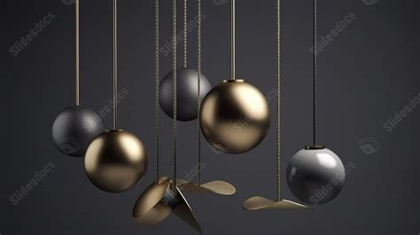 Group Of Swinging Pendulums In A 3d Rendering On A Gray Powerpoint