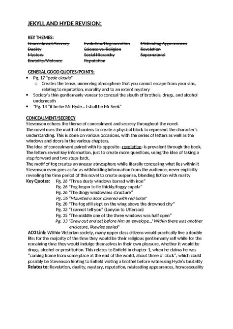 Theme Duality Of Man In Jekyll And Hyde Gcse Grade Nine Notes