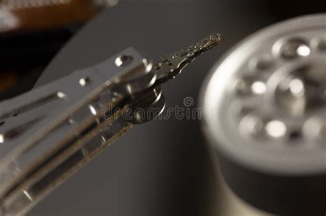 Hard Disk Drive Close Up Of Reading Head Scanning Platter For Data Recovery Stock Image Image