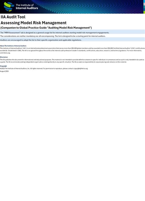 Assessing Model Risk Management The Iia