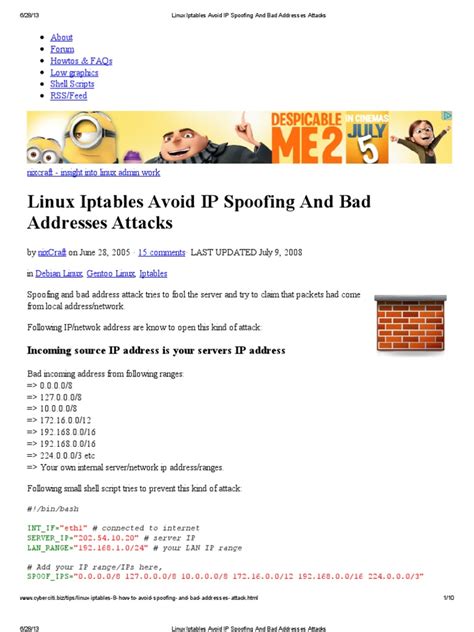 Linux Iptables Avoid Ip Spoofing And Bad Addresses Attacks Pdf Port