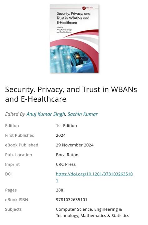Cybersecurity Wban Ehealthcare Privacy Trust Iomt Dr Anuj