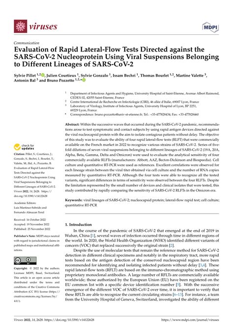 Pdf Evaluation Of Rapid Lateral Flow Tests Directed Against The Sars