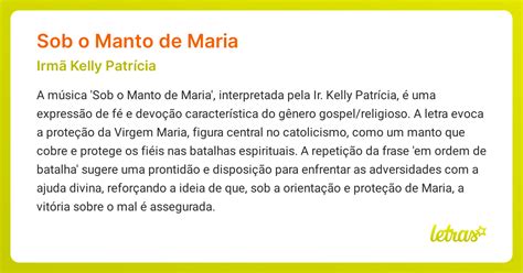 Significado Da Música Sob O Manto De Maria Irmã Kelly Patrícia