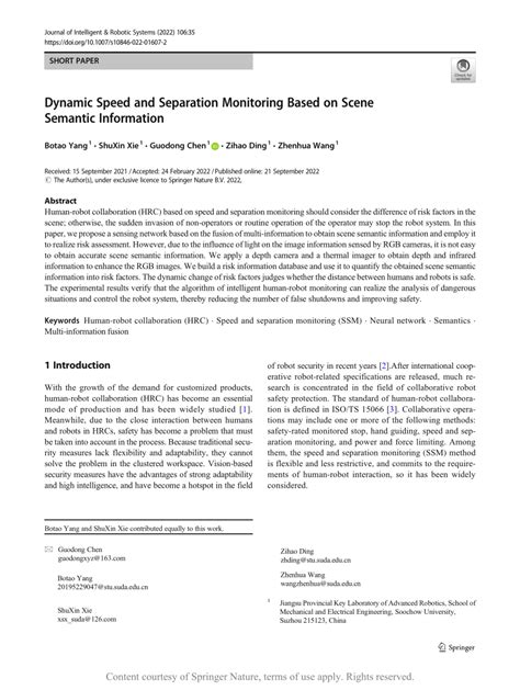 Dynamic Speed And Separation Monitoring Based On Scene Semantic Information Request Pdf