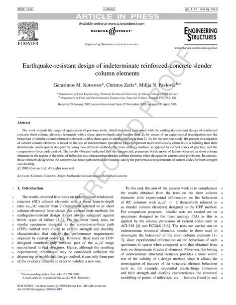 Pdf 3 Earthquake Resistant Design Of Indeterminate Reinforced Concrete Slender Column Elements