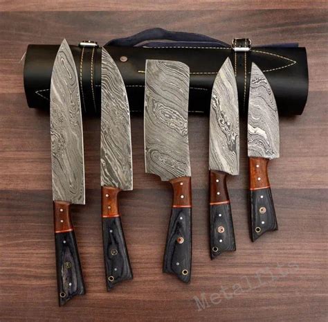 Damascus Steel Kitchen Chef Knives Set Of 5pcs Personalized