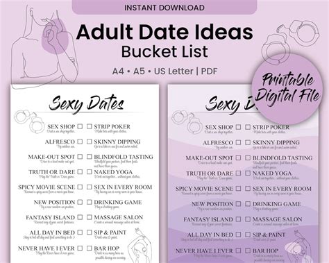 Adult Date Ideas Sex Bucket List For Couples Sexy Date Night Ideas Printable Valentines T
