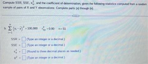 compute ssr sse se2 and the coefficient of