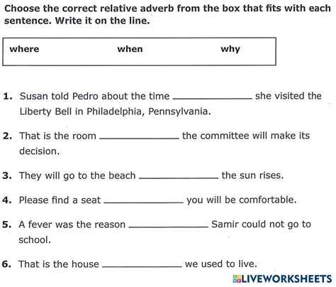 Relative Adverb… Free Interactive Worksheets 8016736