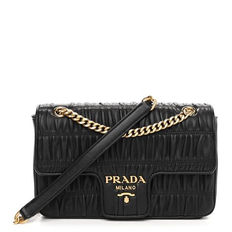 Prada Nappa Gaufre Medium Chain Flap Shoulder Bag Black 1036384