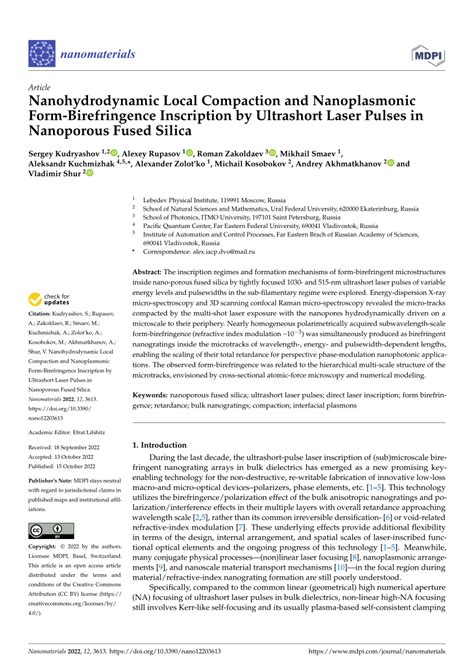 PDF Nanohydrodynamic Local Compaction And Nanoplasmonic Form Birefringence Inscription By