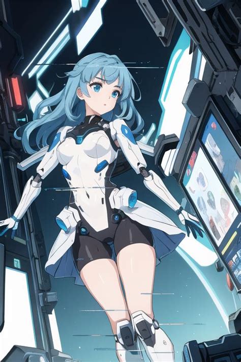 หญิงคนหนึ่งในชุดอนาคตยืนอยู่ในสถานีอวกาศ Seaart Ai