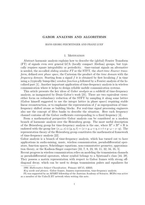 Pdf Gabor Analysis And Algorithms