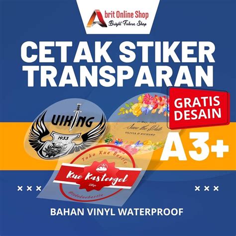 Jual STIKER TRANSPARAN A3 CETAK STIKER LABEL TRANSPARAN CUSTOM Shopee Indonesia