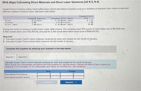 solved e9 6 algo calculating direct materials and direct