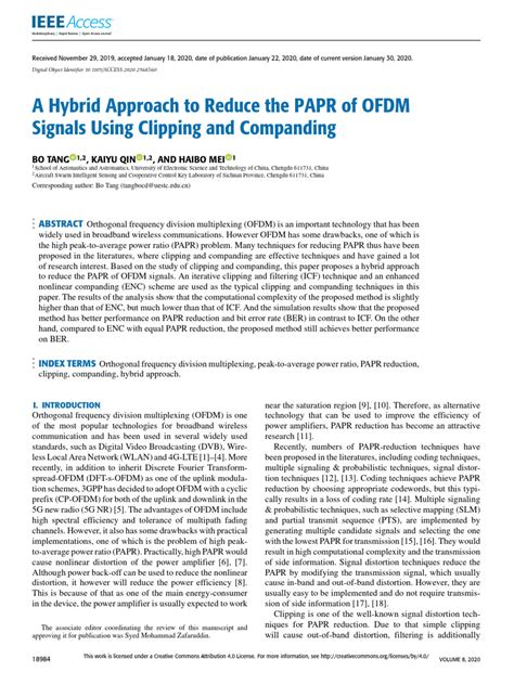 A Hybrid Approach To Reduce The Papr Of Ofdm Signals Using Clipping And