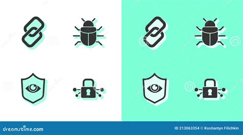 Set Cyber Security Chain Link Shield And Eye And System Bug Icon Vector Stock Vector