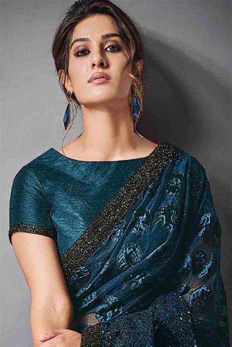 Prussian Blue Designer Lycra Saree With Sequins Embroidery Mor Ethnics