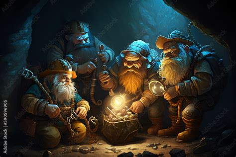 Dwarves Fantasy A Group Of Dwarves Mining For Precious Gems In An