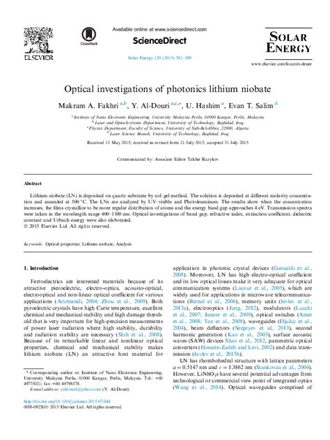 Pdf Optical Investigations Of Photonics Lithium Niobate