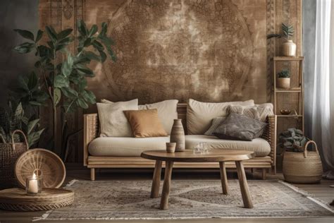 Premium Ai Image Mock Up Of A Rustic Bohemian Living Room In Dark And