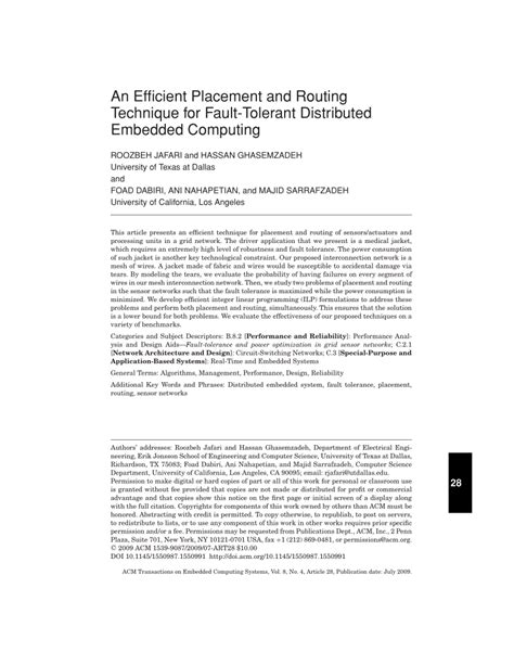 Pdf An Efficient Placement And Routing Technique For Fault Tolerant Distributed Embedded Computing