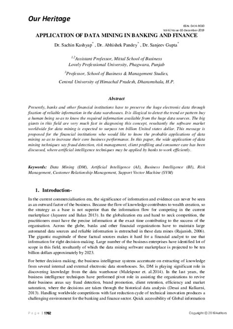 pdf application of data mining in banking and finance
