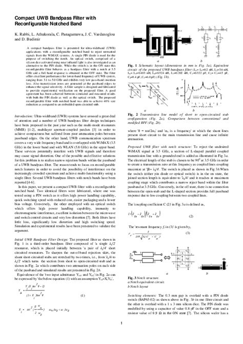 Pdf Compact Uwb Bandpass Filter With Reconfigurable Notched Band