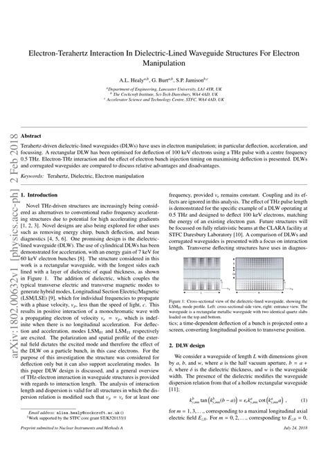 Pdf Electron Terahertz Interaction In Dielectric Lined Waveguide