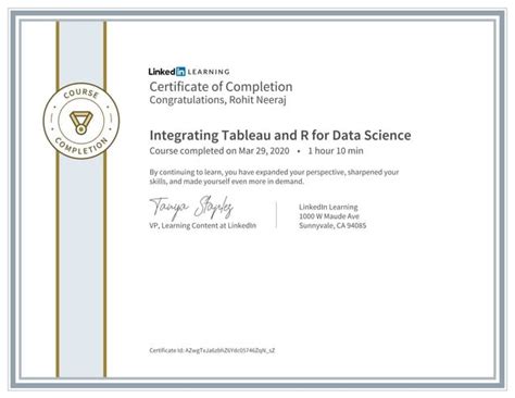 Certificate Ofcompletion Integrating Tableau And R For Data Science Ppt