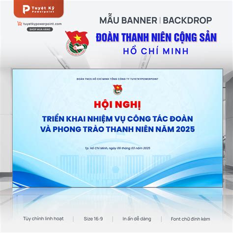 Mẫu Backdrop Banner Hội nghị Triển khai nhiệm vụ công tác Đoàn và phong trào thanh niên Tuyệt