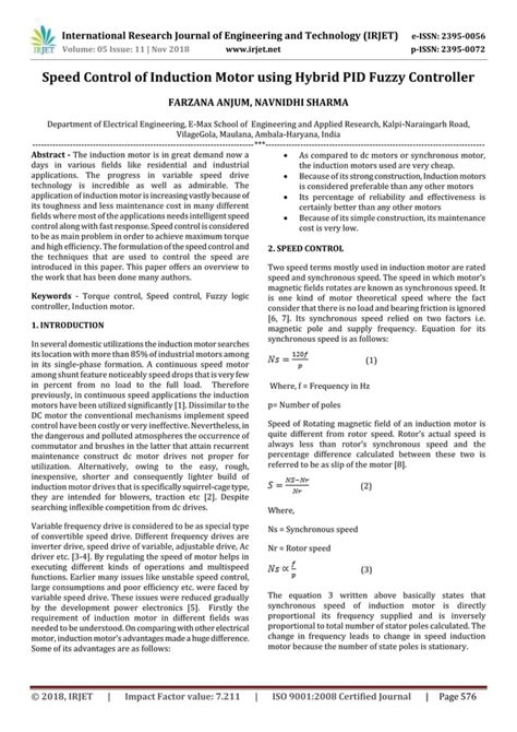 Irjet Speed Control Of Induction Motor Using Hybrid Pid Fuzzy Controller Pdf Free Download