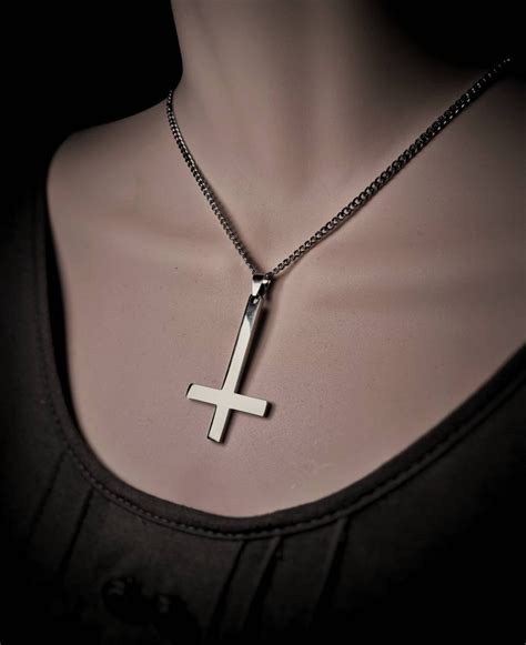 Upside Down Silver Cross Pendant Necklace Gothic Alternative Necklace