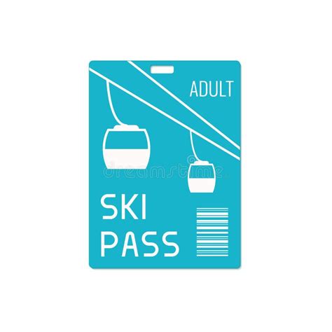 Ski Pass Template With Barcode Red Ribbon Equipment For Winter Holidaysflat Design Stock