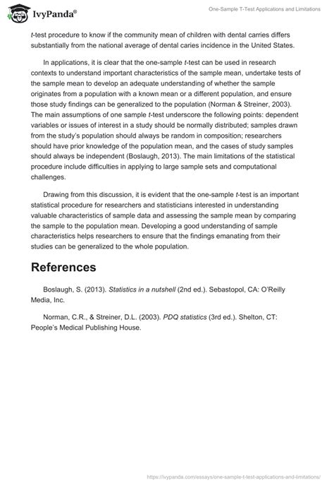One Sample T Test Applications And Limitations 589 Words Essay Example