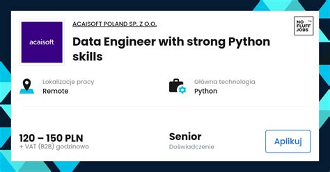 Praca Data Engineer With Strong Python Skills Data Acaisoft Poland Zdalnie No Fluff Jobs