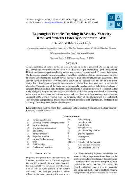 Pdf Lagrangian Particle Tracking In Velocity Vorticity Resolved Viscous Flows By Subdomain Bem