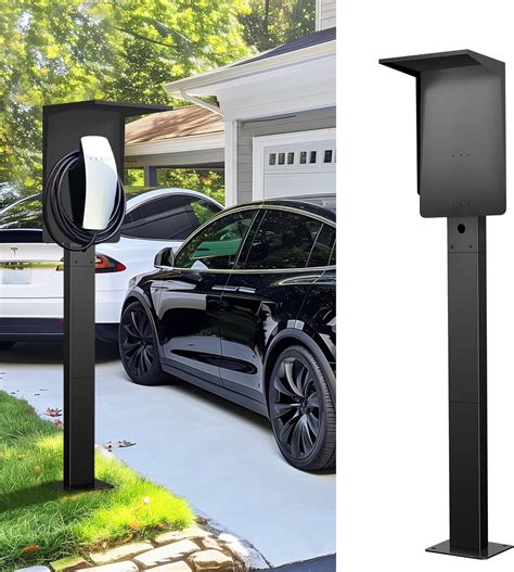 Ufixed Outdoor Ev Charger Pedestal With Roof For Tesla Charger Home Ev