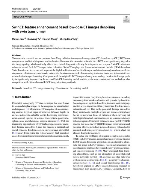 Swinct Feature Enhancement Based Low Dose Ct Images Denoising With Swin Transformer