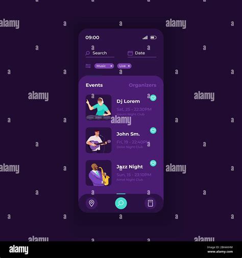 Recreational Events Search Application Smartphone Interface Vector Template Mobile App Page