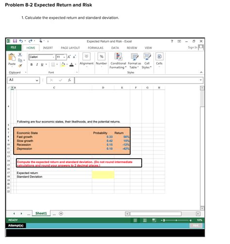Solved Problem Expected Return And Risk Calculate The Chegg