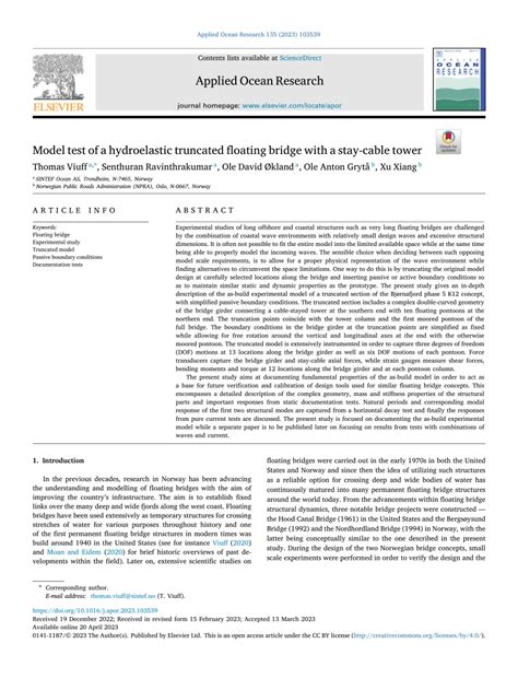 Pdf Model Test Of A Hydroelastic Truncated Floating Bridge With A