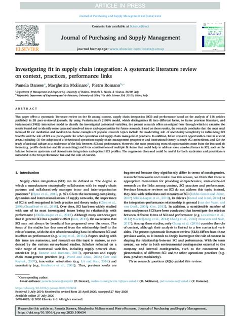 Pdf Investigating Fit In Supply Chain Integration A Systematic