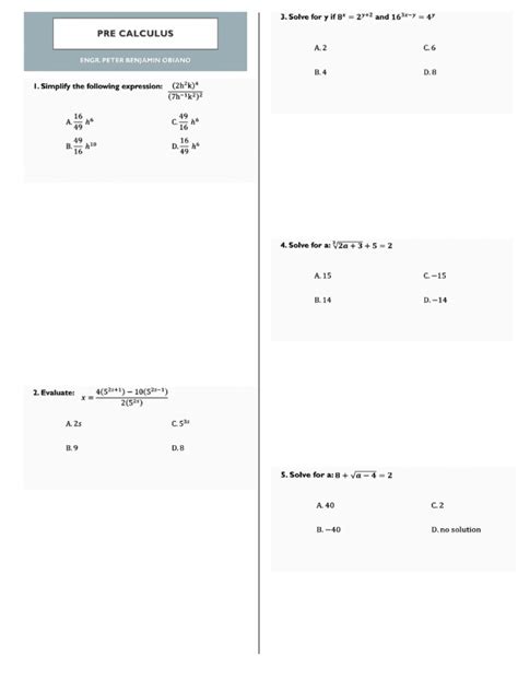 pre calc examples pdf