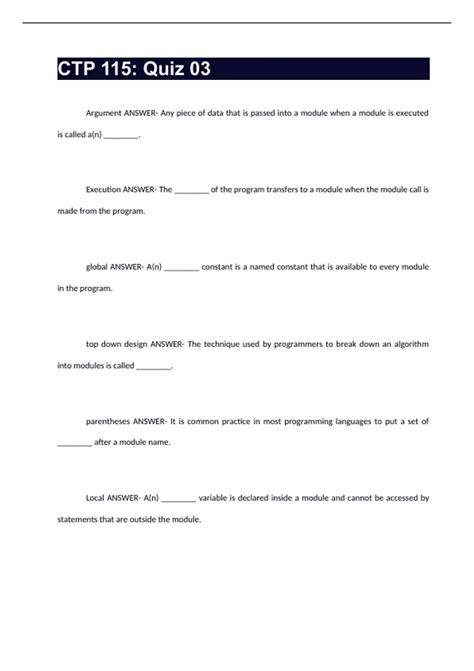 CTP Quiz Questions With Complete Solutions Verified