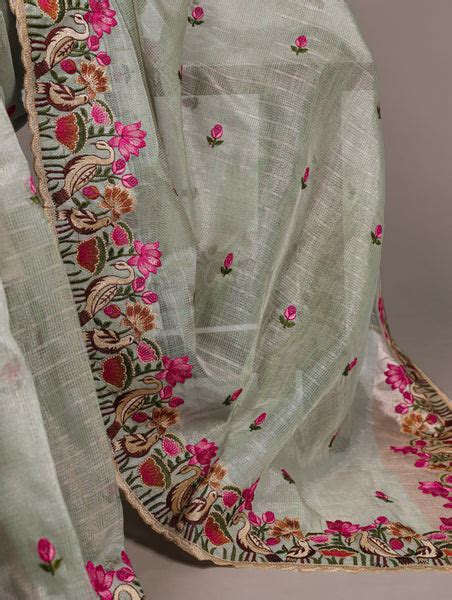 Sea Green Elegant Zari Kota Tissue Saree With Exquisite Thre