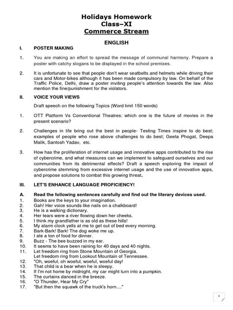 Class 11 Commerce Stream Holiday Homework Little Angles Pdf