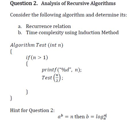 Solved Question 2. Analysis of Recursive Algorithms Consider | Chegg.com
