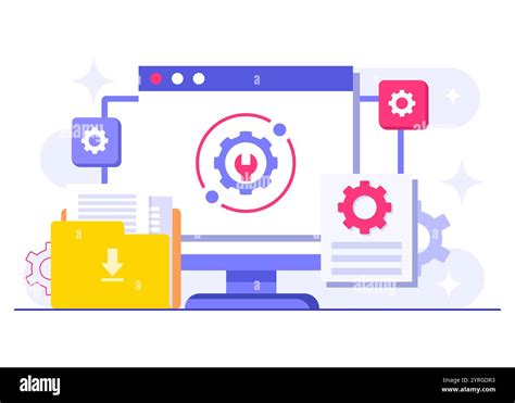 System Maintenance Flat Vector Illustration Error Fixing Trouble